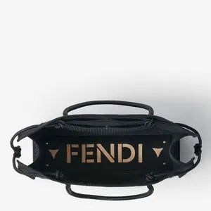 Fendi Magic Shopper Large Black Embroidered Fabric Shopper With Mirrors